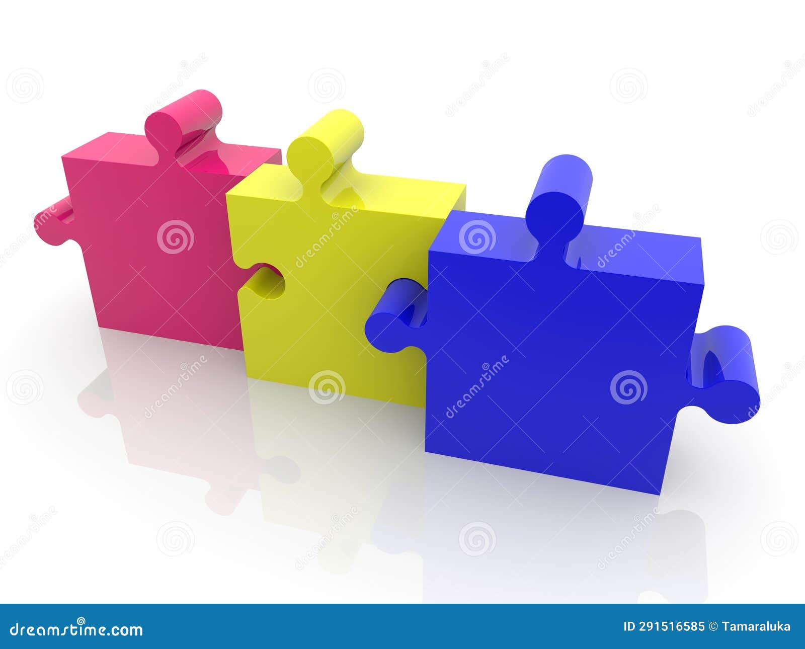 Three Puzzle Pieces of Different Colors are Connected in One Row Stock ...