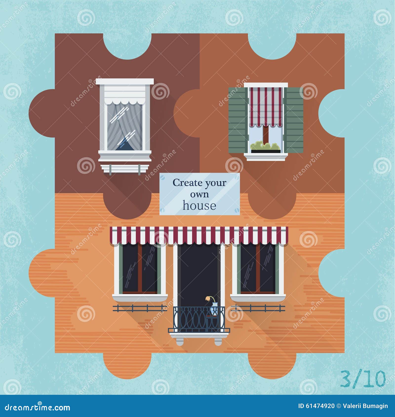 Three puzzles with windows stock vector. Illustration of balcony - 61474920