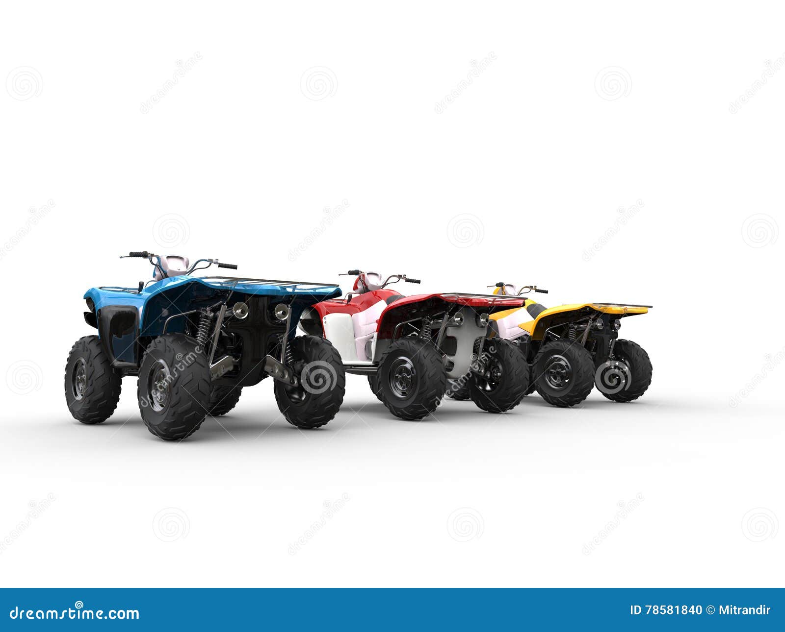 Three Quad Bikes - Back View Stock Illustration - Illustration of ...