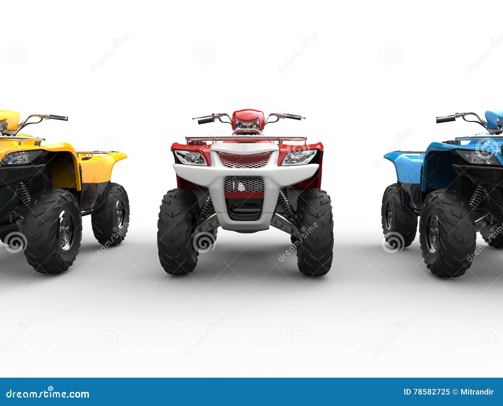 Three Quad Bikes - Front View - Cut Shot Stock Image - Image of jump ...