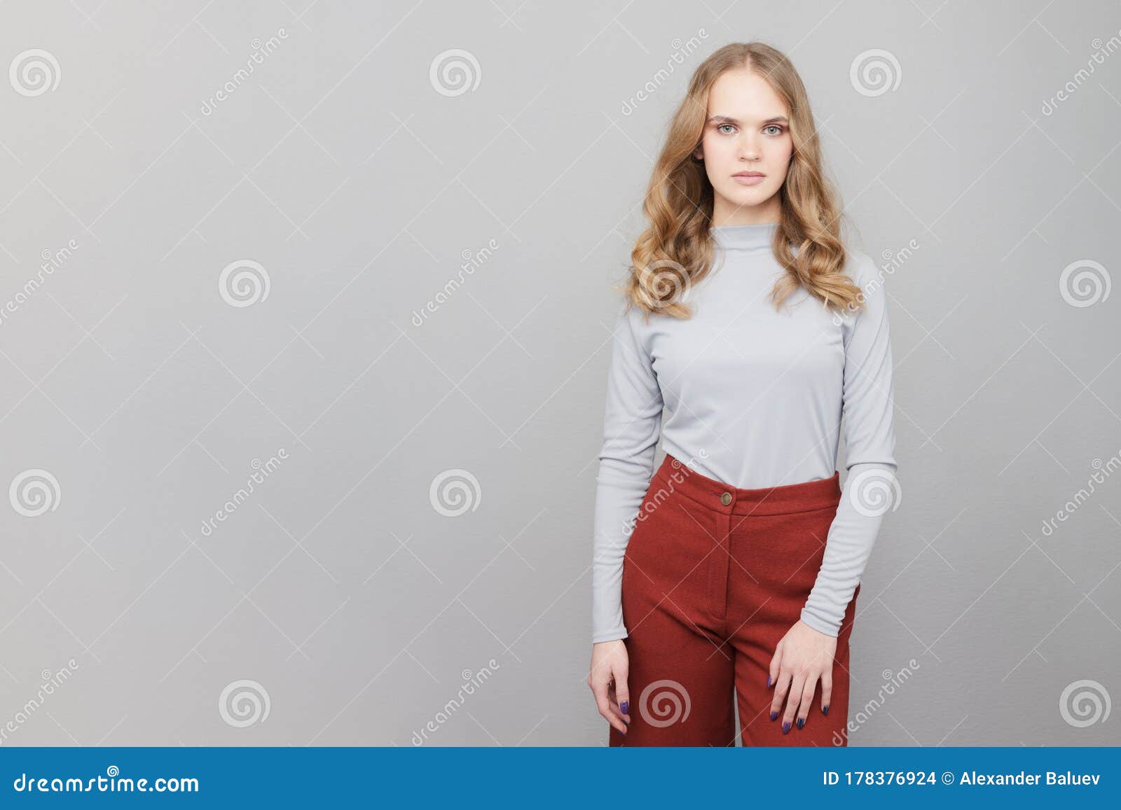 Three-quarter Length Portrait of a Young Woman Stock Photo - Image of ...