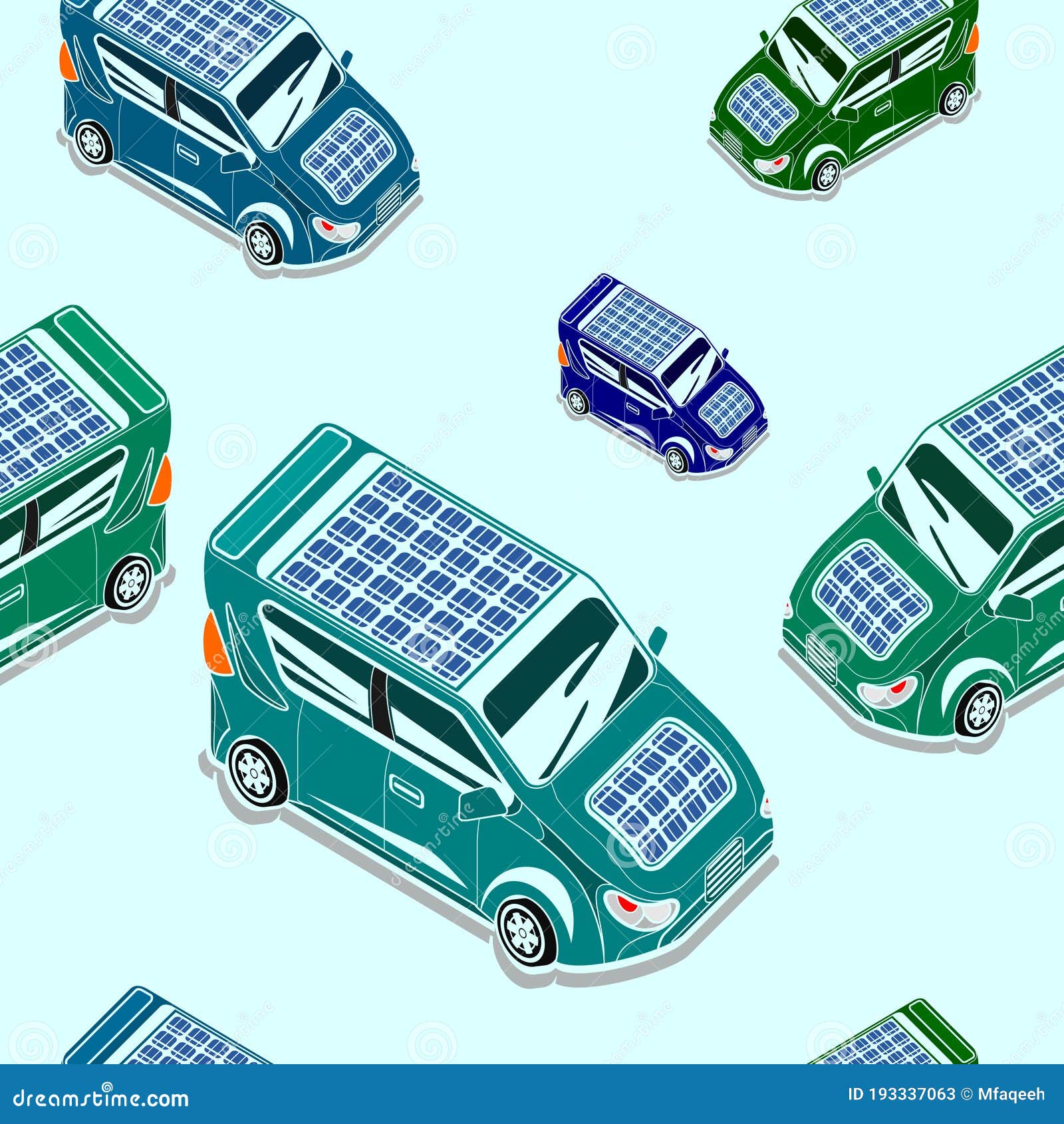 Three-Quarter Top View Solar Energy Electric Car Seamless Pattern Stock ...