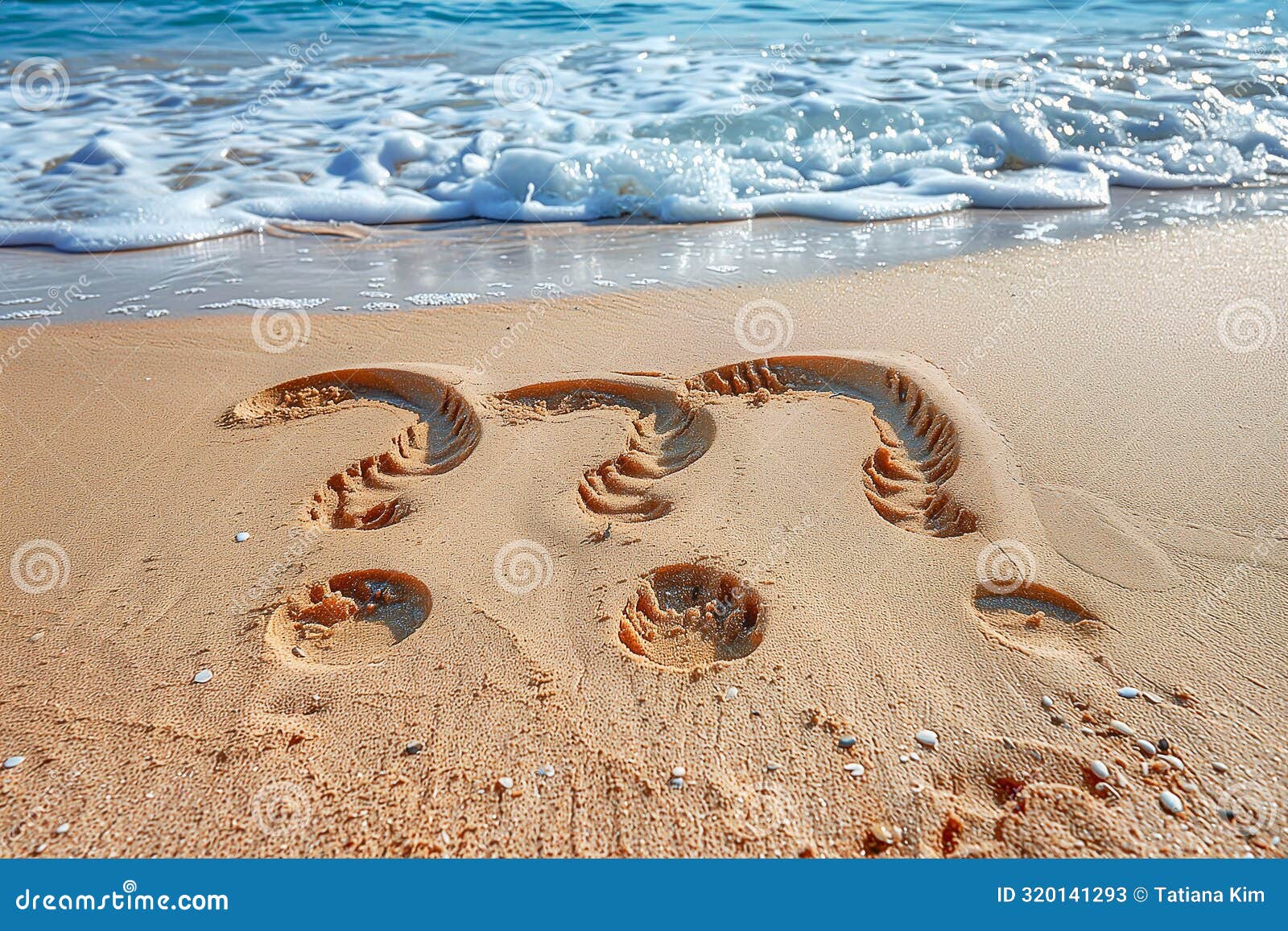 Three Question Marks Drawn on the Sand Next To Sea Wave. Stock Image ...
