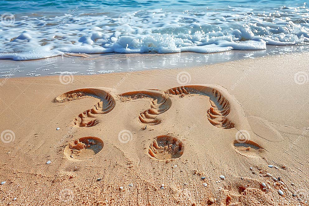 Three Question Marks Drawn on the Sand Next To Sea Wave. Stock Image ...