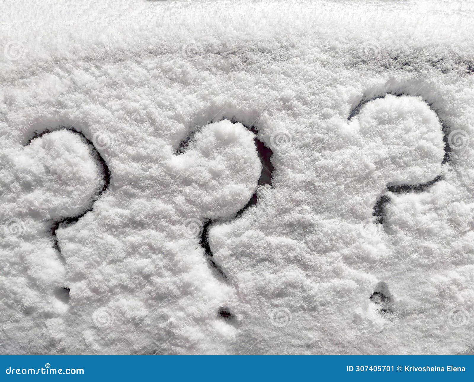 Three Question Marks Written in the Snow. the Cold Frosty Texture of ...