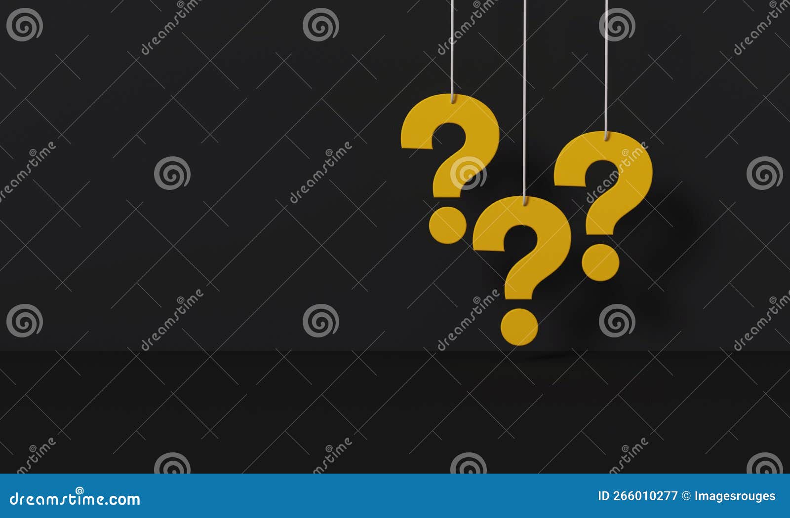 Three Question Marks Yellow Hanging on Black Wall Background Stock ...