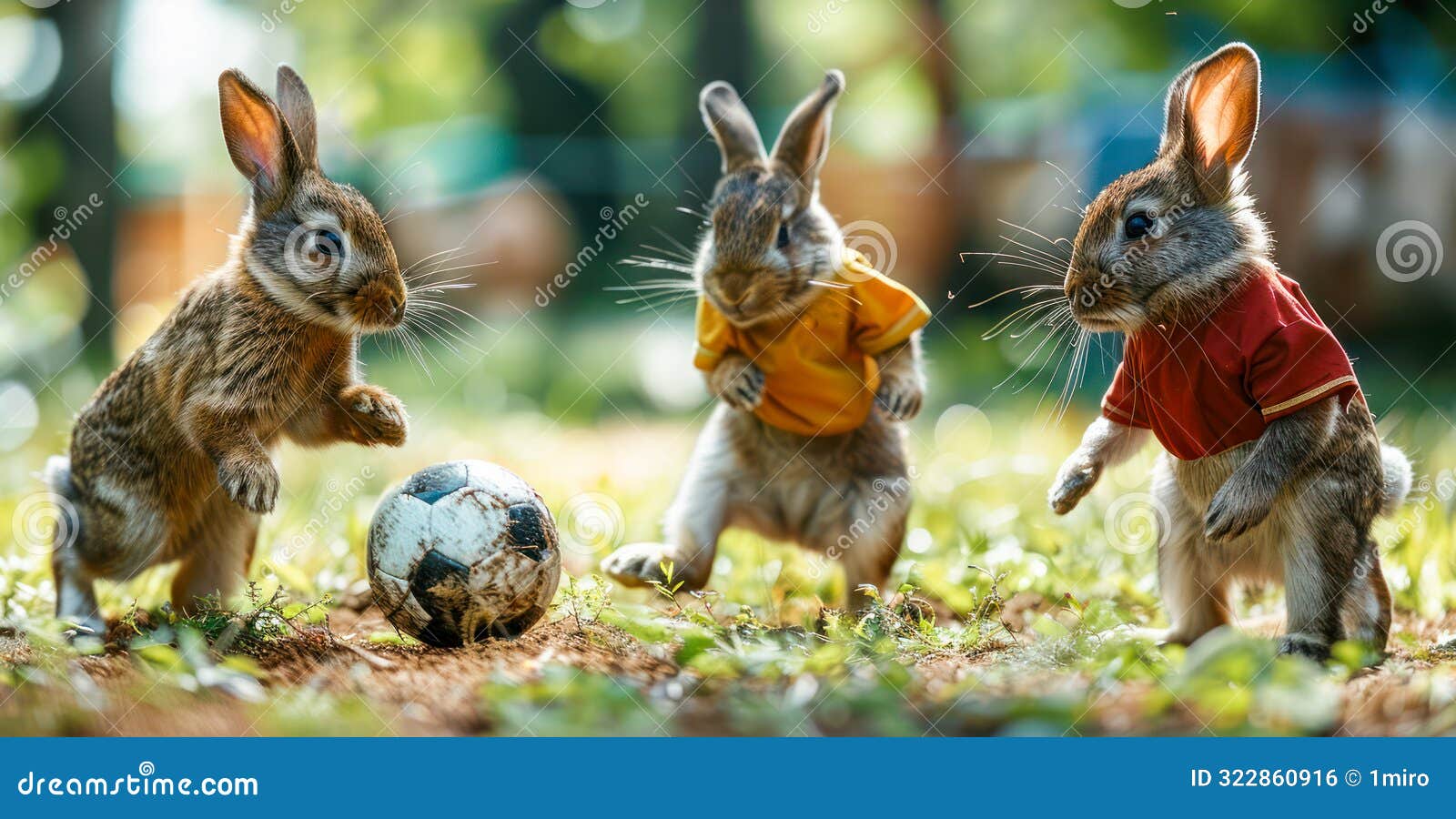 Three Rabbits Playing Soccer in a Green Grassy Field, AI Generative ...
