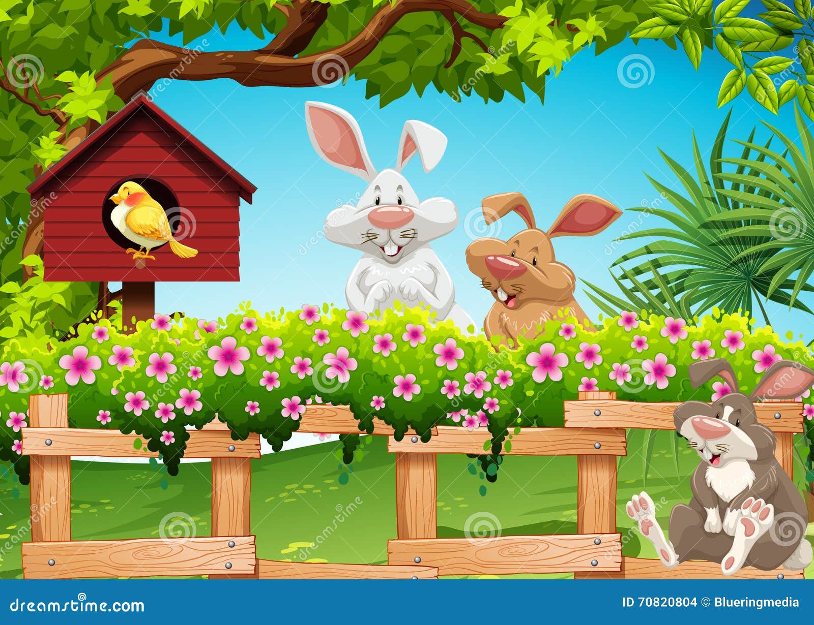 Three Rabbits in the Garden Stock Vector - Illustration of graphic ...