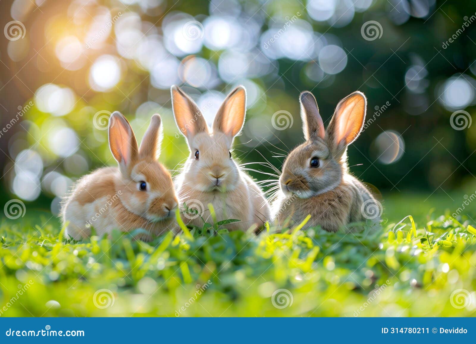 Three Rabbits on Green Grass Stock Illustration - Illustration of group ...