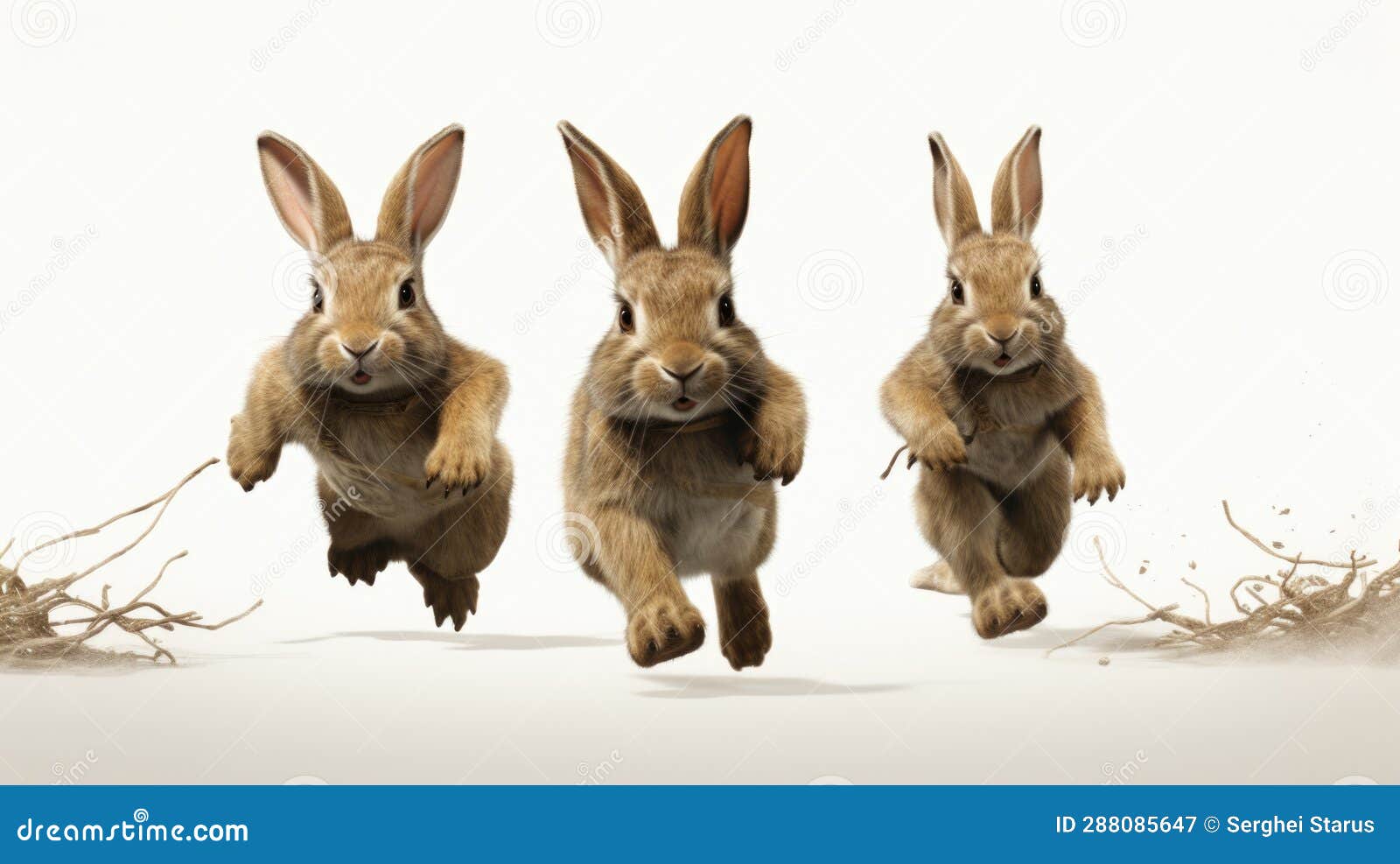 Three Rabbits Running on White Background, AI Stock Image - Image of ...