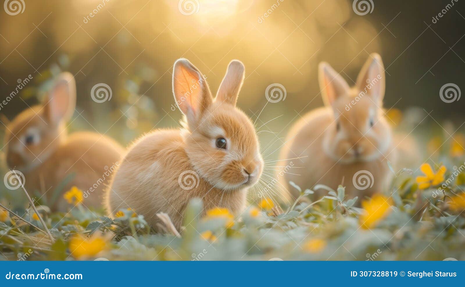 Three Rabbits are Sitting in a Field of Grass, AI Stock Image - Image ...