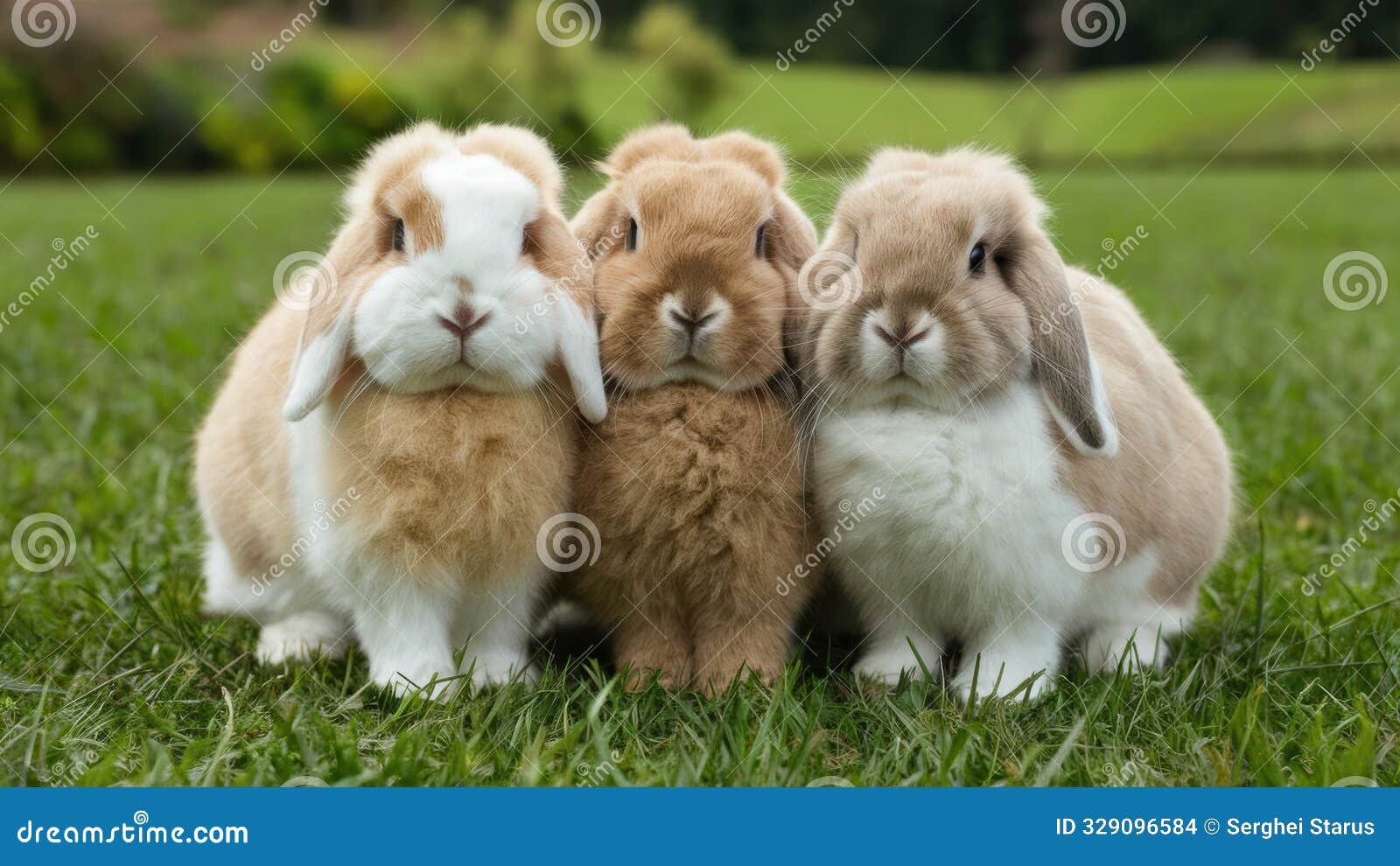 Three Rabbits are Sitting in a Field of Grass Looking at the Camera, AI ...