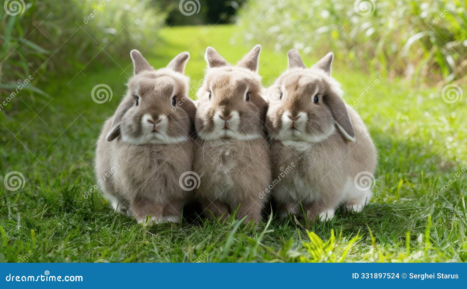 Three Rabbits are Sitting in a Row on the Grass, AI Stock Photo - Image ...