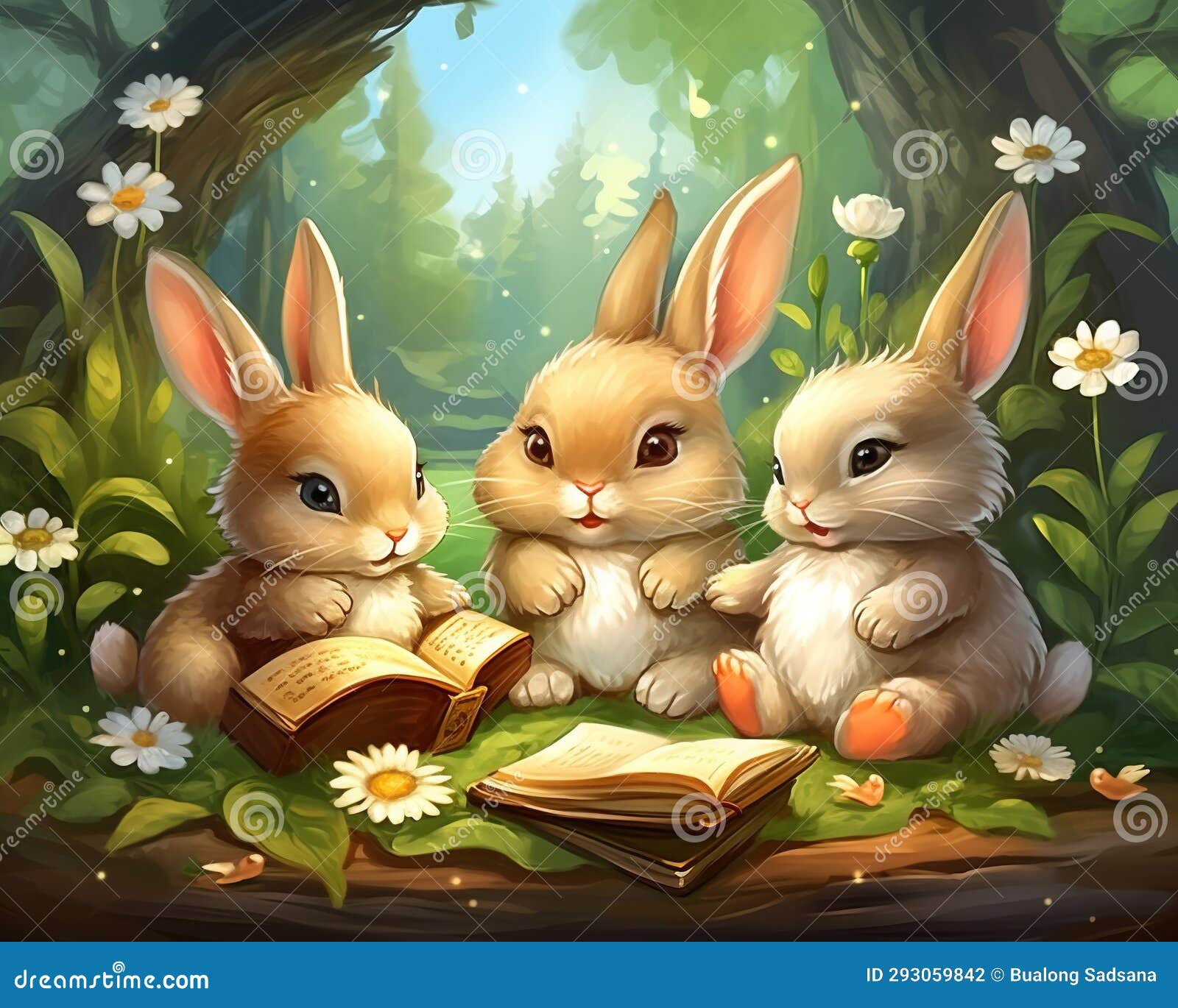 Three Rabbits are Sleeping in a Room with a Children S Book in it ...