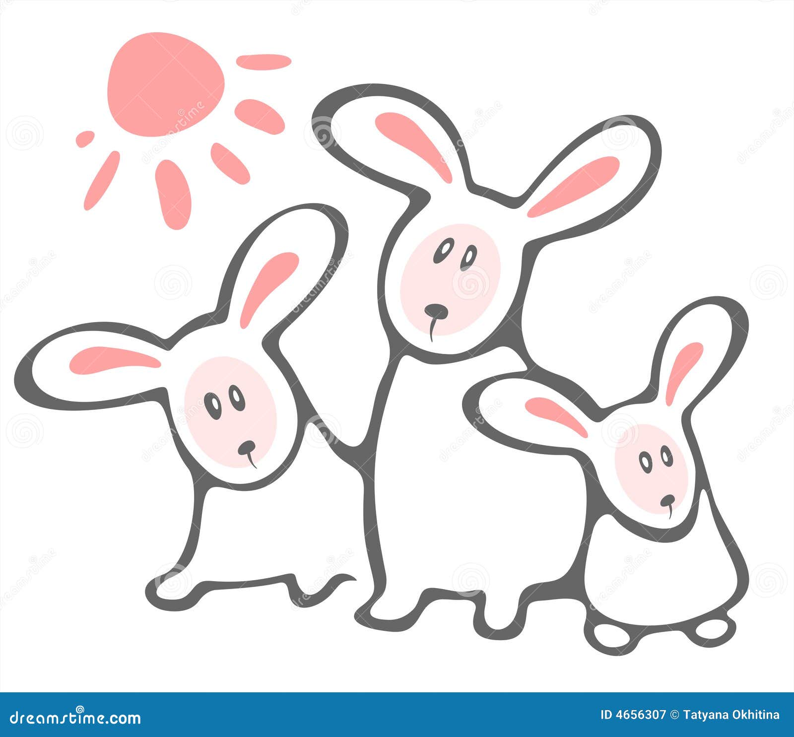 Three rabbits and sun stock vector. Illustration of stylization - 4656307
