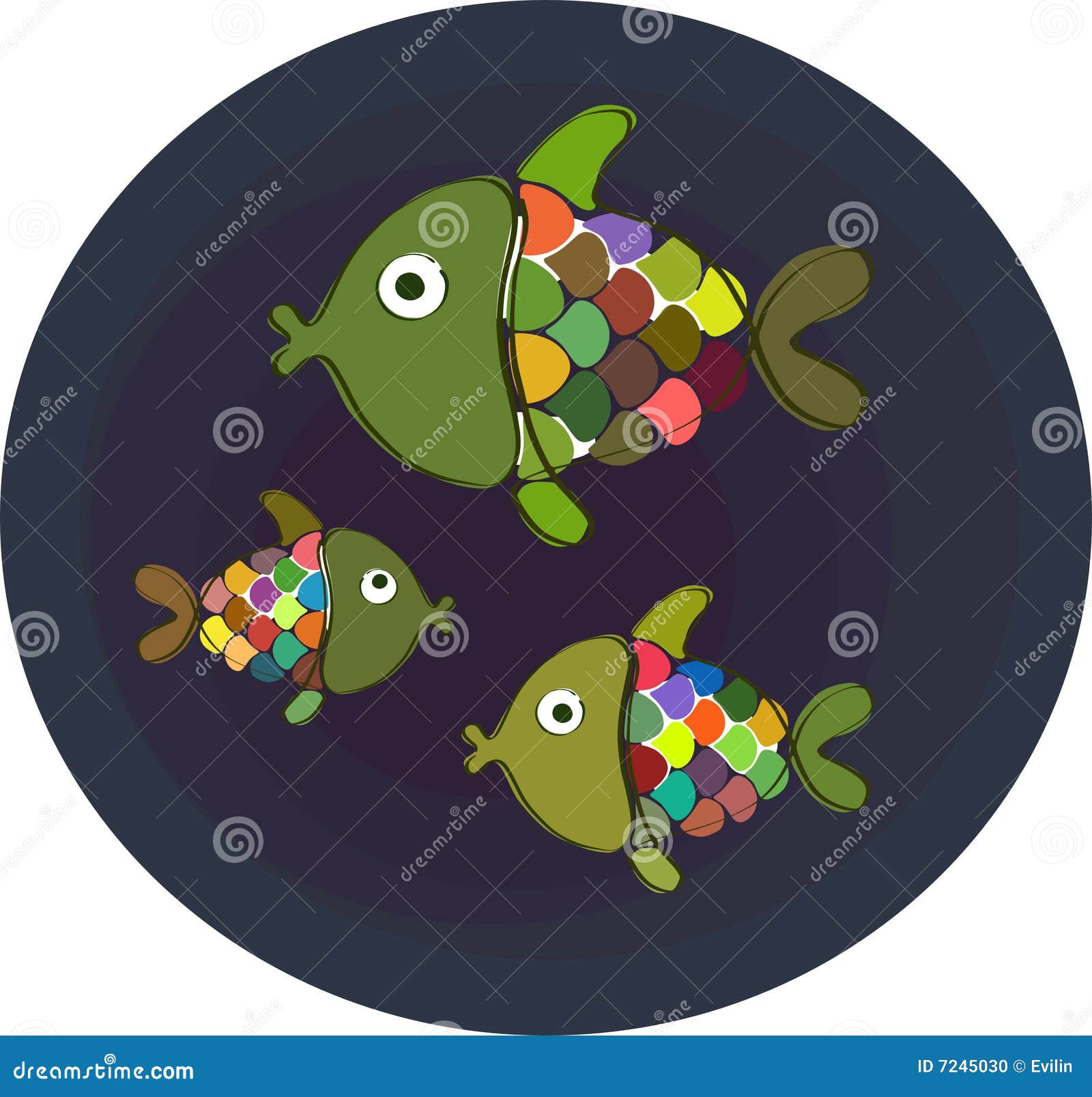 Three rainbow fish stock vector. Illustration of drawing - 7245030