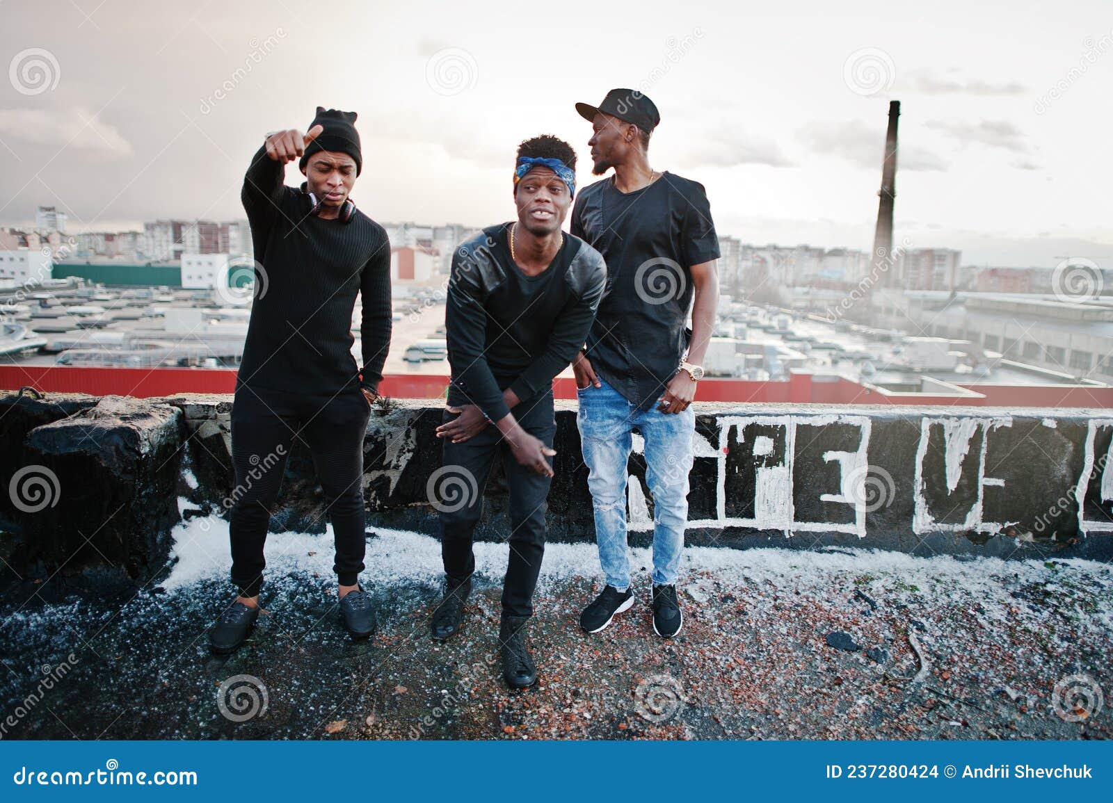 Three Rap Singers Band on the Roof Stock Photo - Image of roof, mafia ...