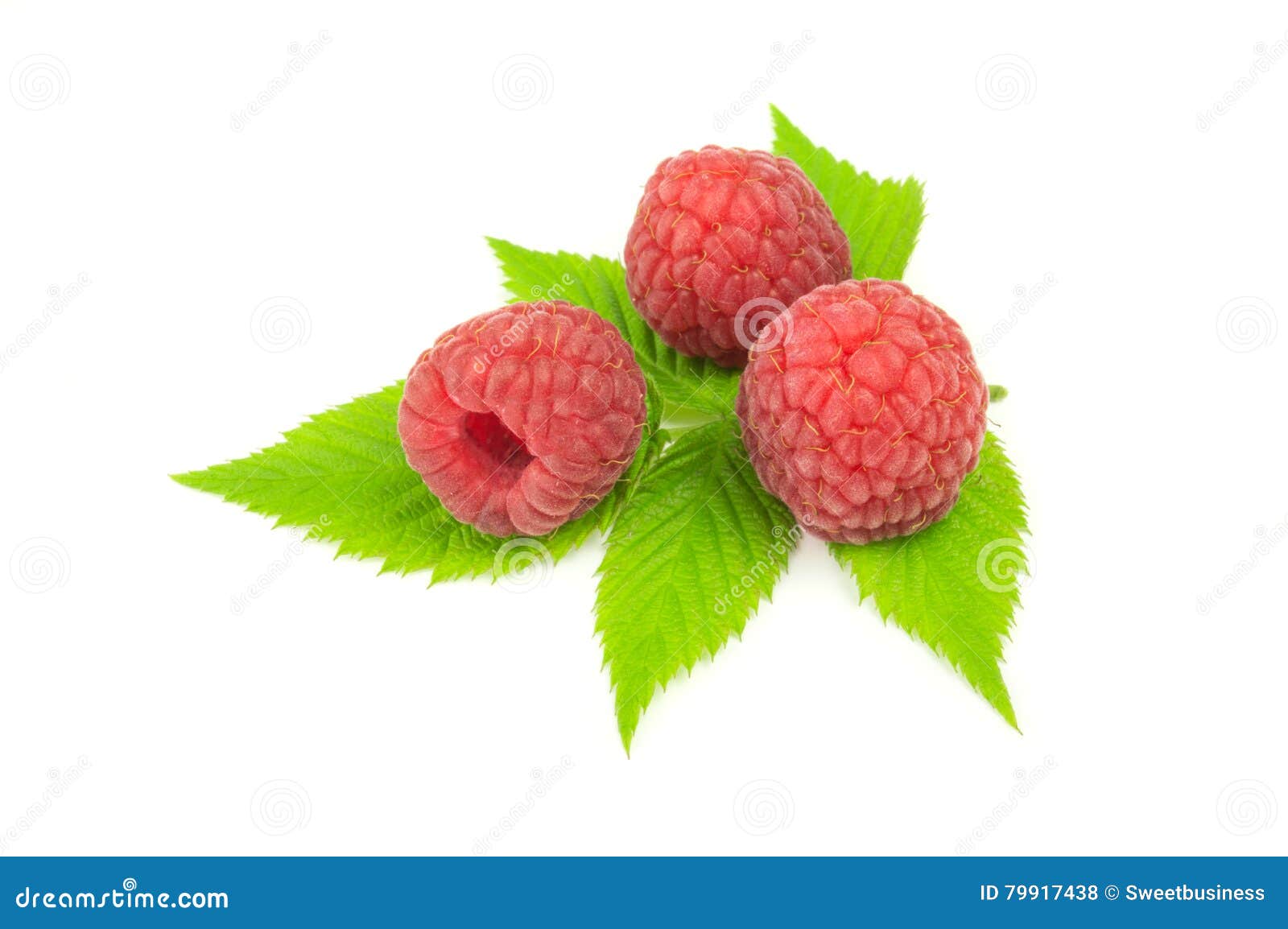 Three Raspberries with Leaves Isolated on White Stock Photo - Image of ...