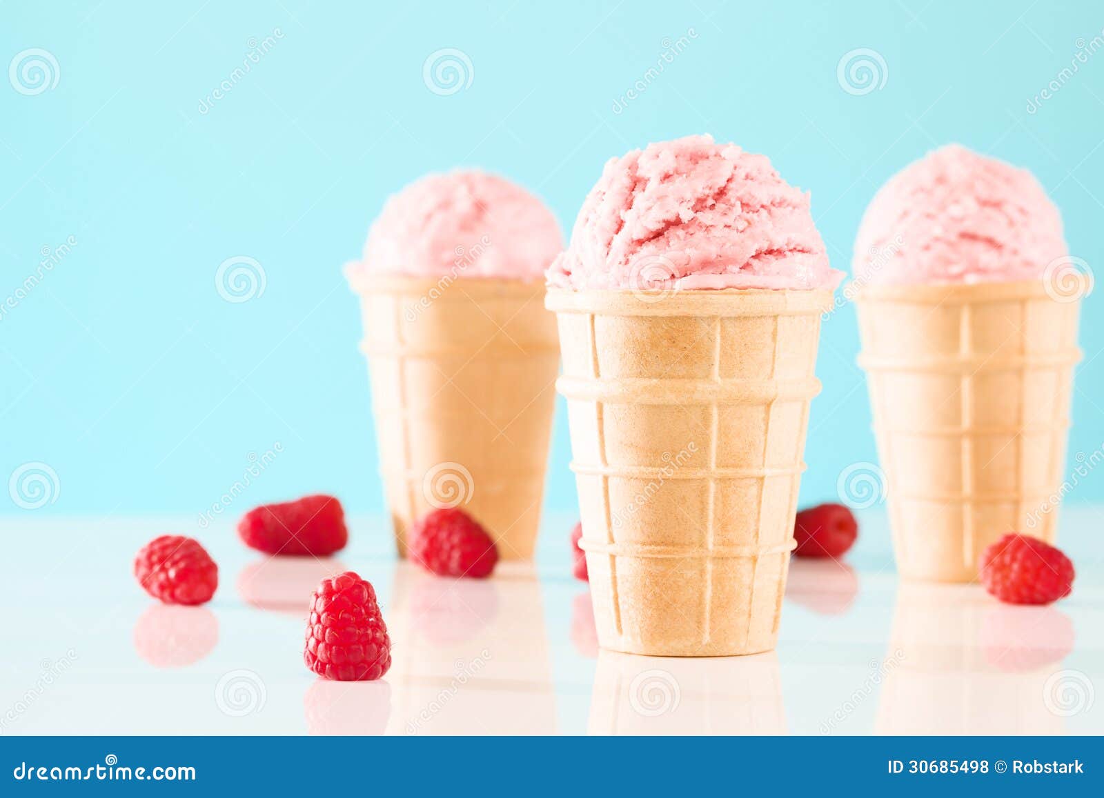 Three Raspberry Ice Cream Cones Stock Photo - Image of pink, sorbet ...