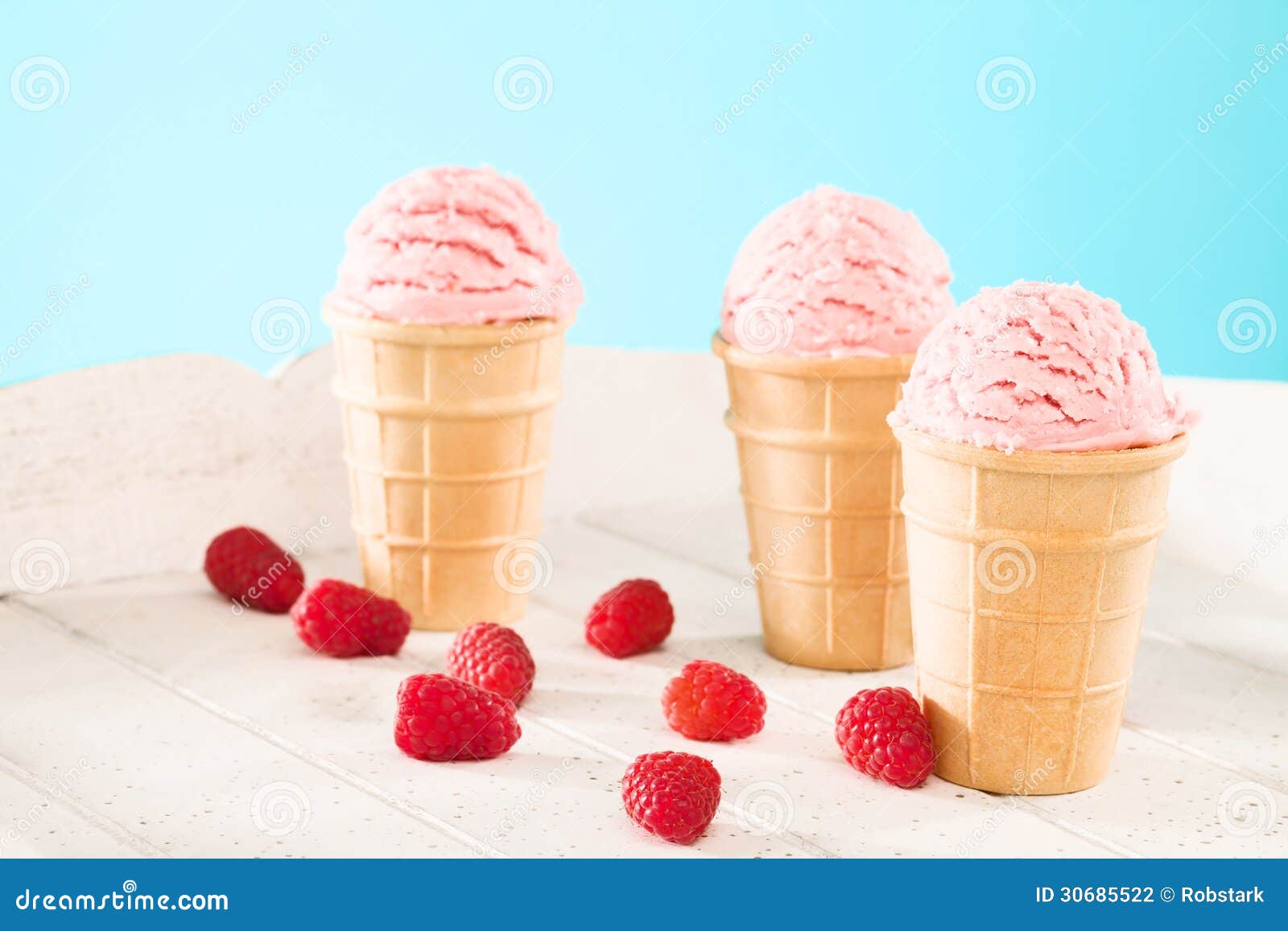 Three Raspberry Ice Cream Waffle Cones Stock Photo - Image of berry ...