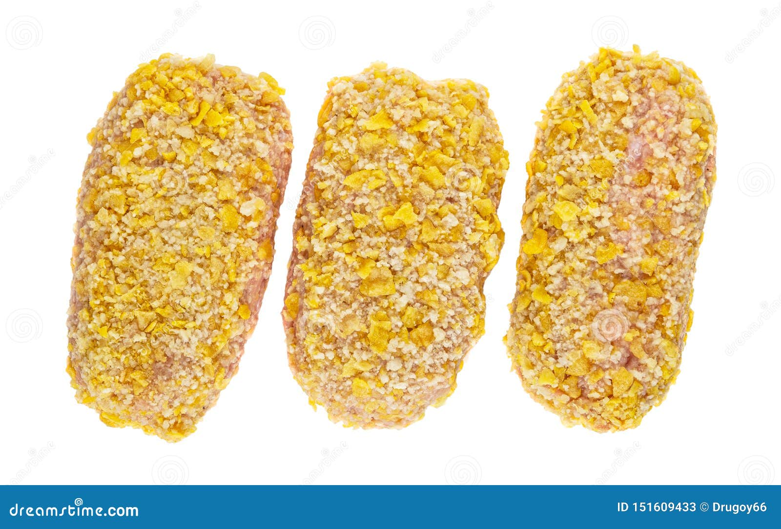 Three Raw Cutlets Isolated on White. Top View Stock Image - Image of ...