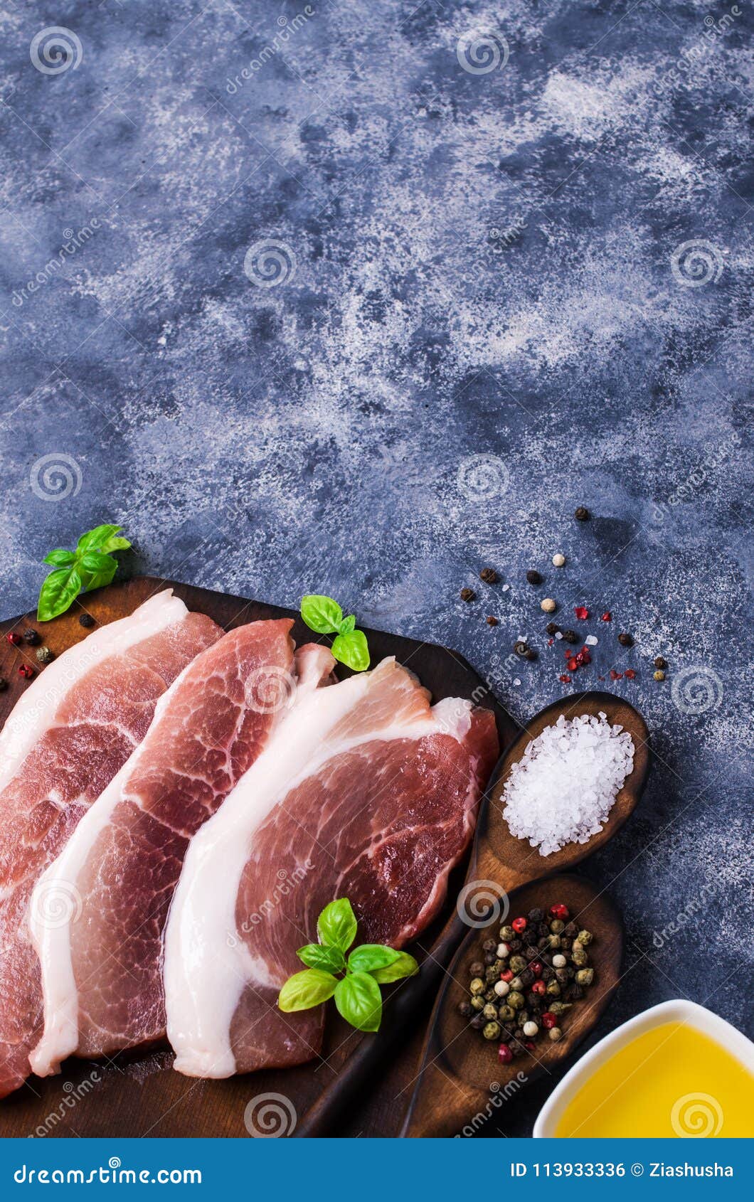 Three raw pieces of meat stock photo. Image of dark - 113933336