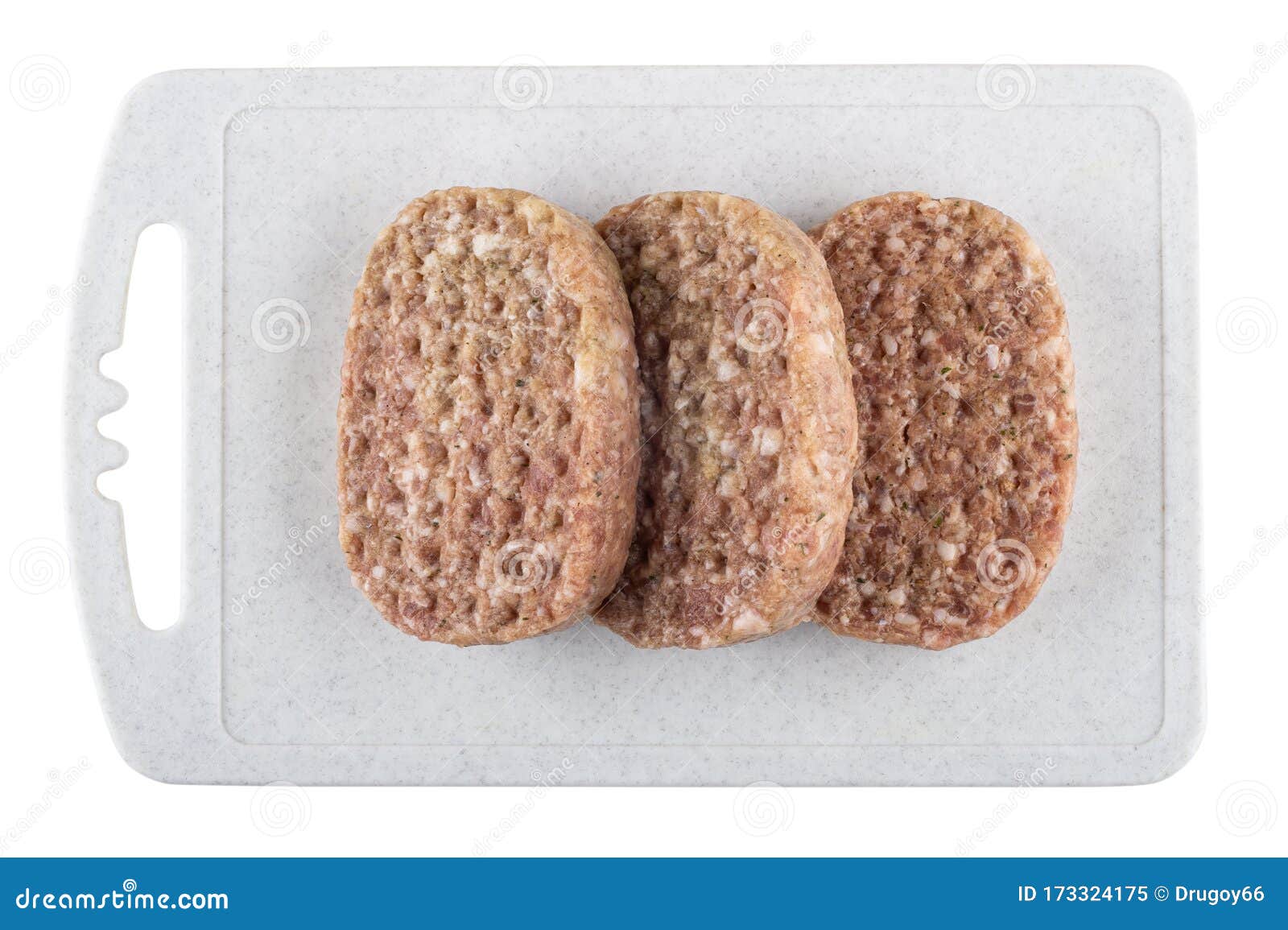 Raw Pork Cutlets on Cutting Board Isolated on White. Top View Stock ...