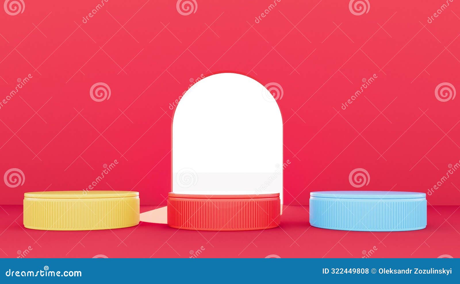 Three Realistic Cylindrical Presentation Platforms Sunlight Passes ...