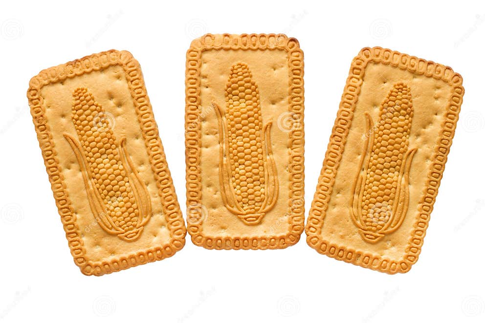 Three Rectangular Cookies with a Picture of Corn on a White Background ...