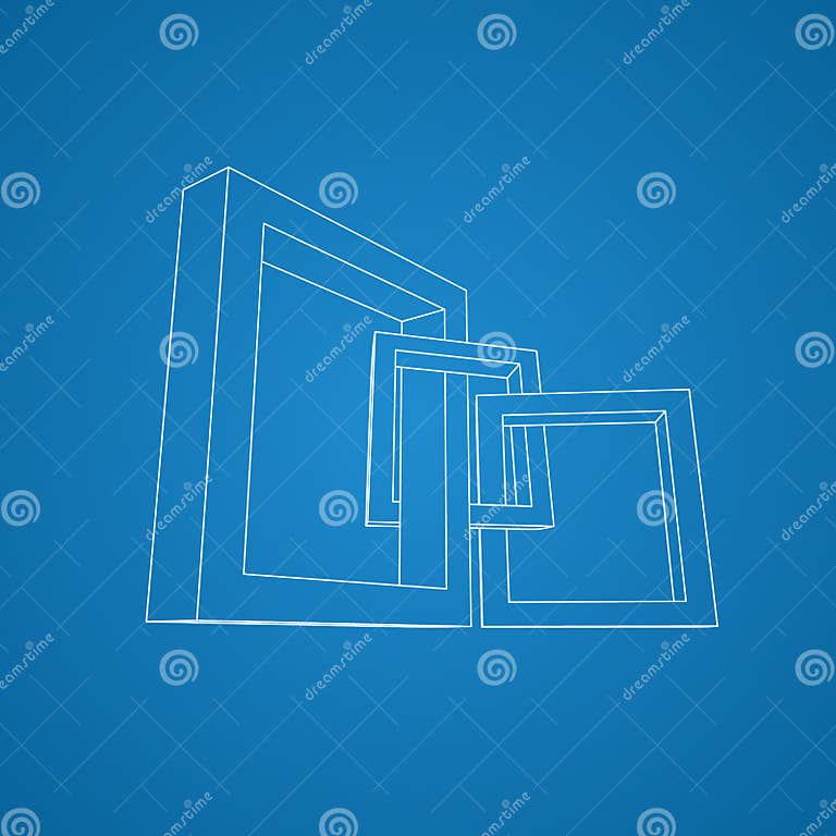 Three Rectangular 3D Frames Blueprint Stock Vector - Illustration of ...