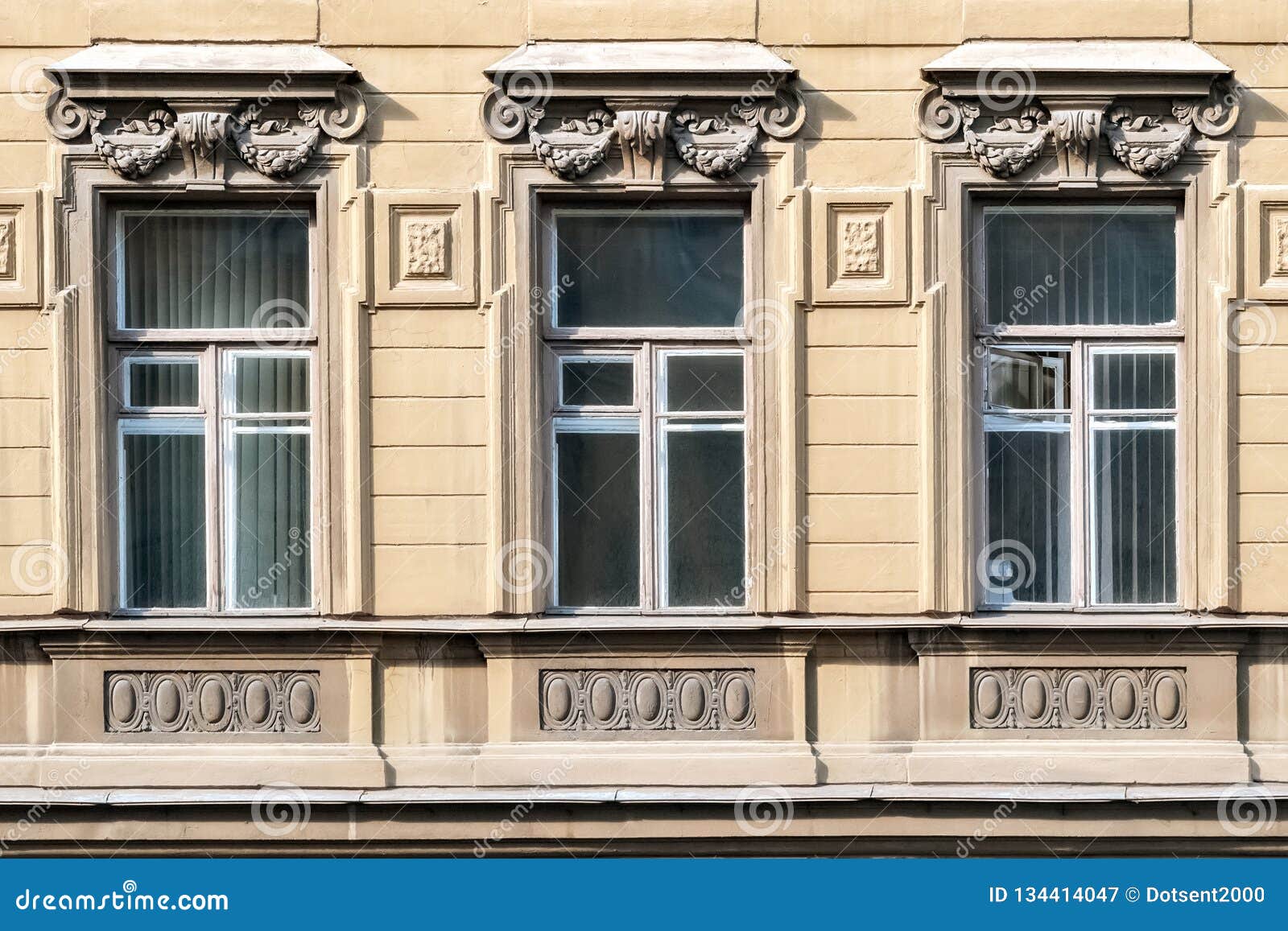 Three Windows with Bas-relief Stock Image - Image of architecture ...