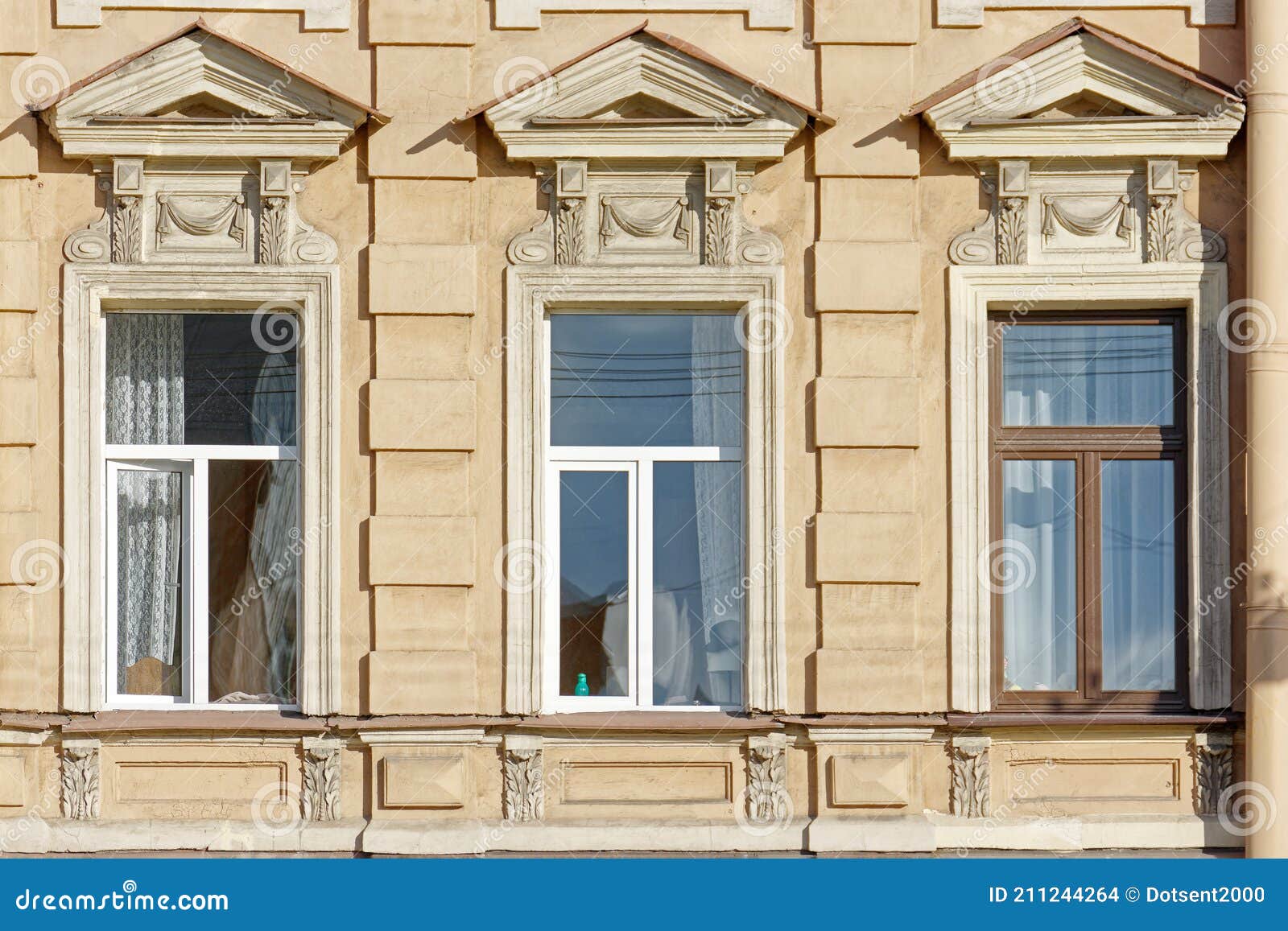 Three rectangular windows stock photo. Image of cornice - 211244264