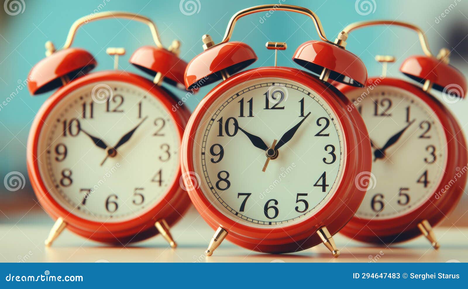 Three Red Alarm Clocks on a Table, AI Stock Illustration - Illustration ...