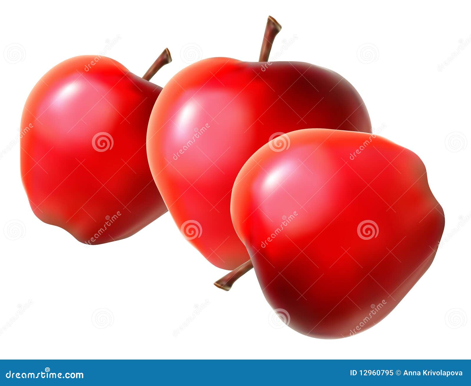 Three red apples stock vector. Illustration of gradient - 12960795