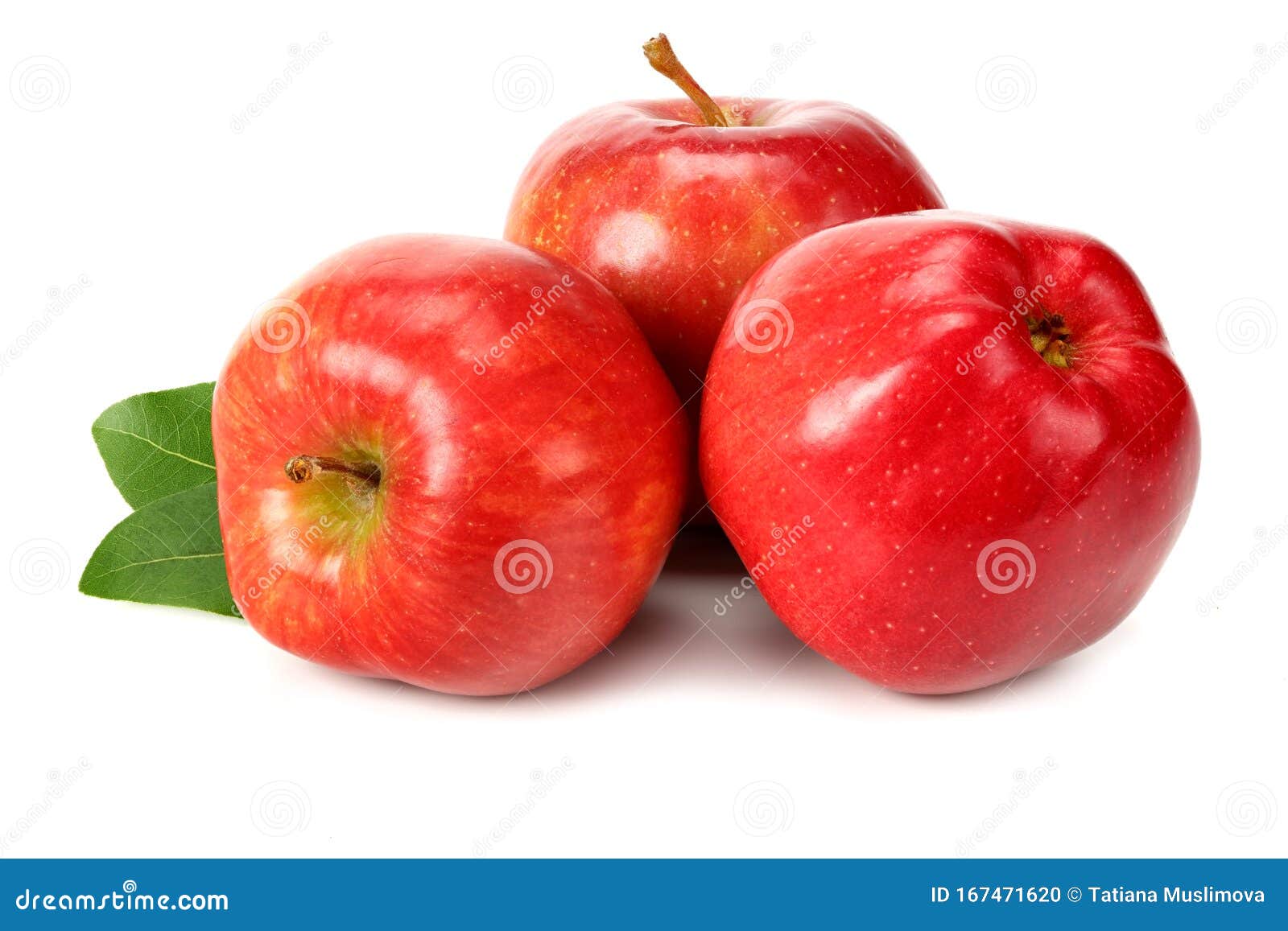 Three Red Apples with Green Leaves Isolated on White Background Stock ...