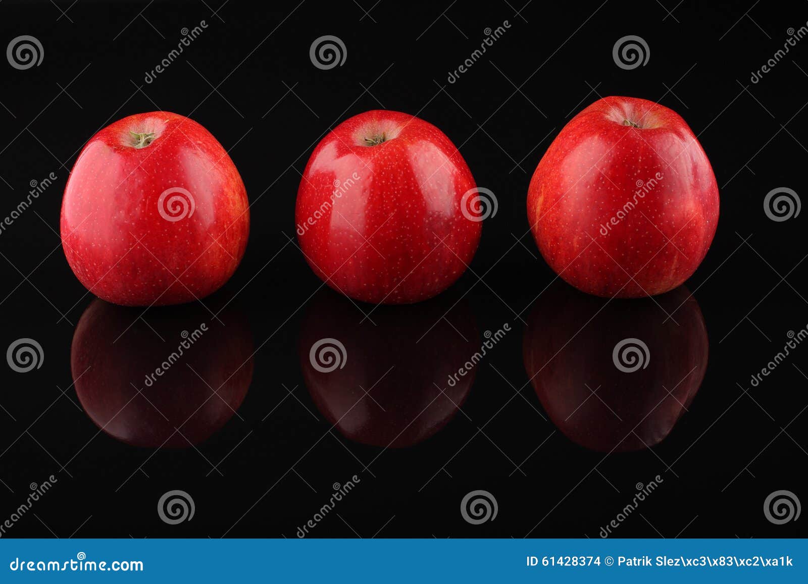 Three Red Apples Isolated on Black Stock Photo - Image of reflection ...