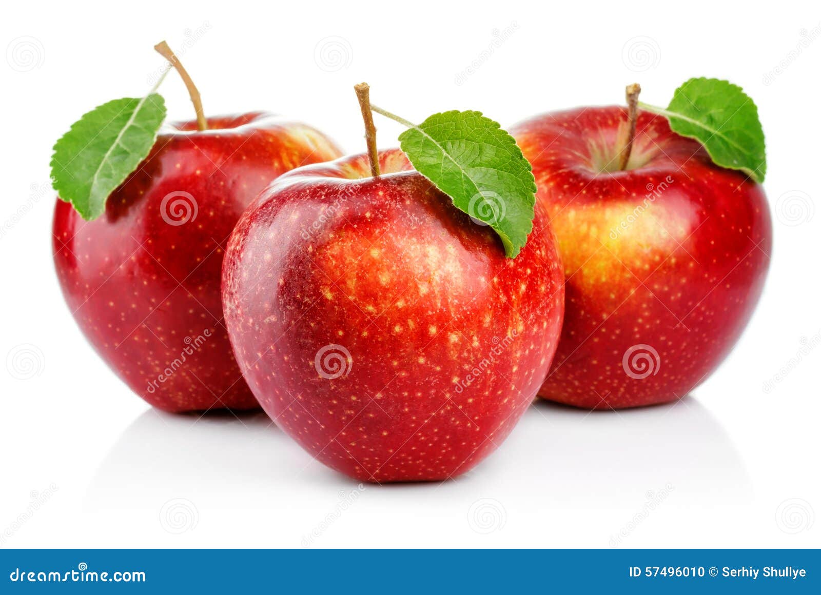 Three Red Apples with Leaf Isolated on a White Stock Photo - Image of ...