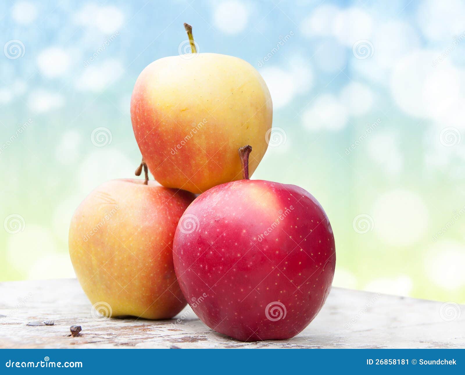 Three Red Apples on a Wooden Table Stock Image - Image of apples ...