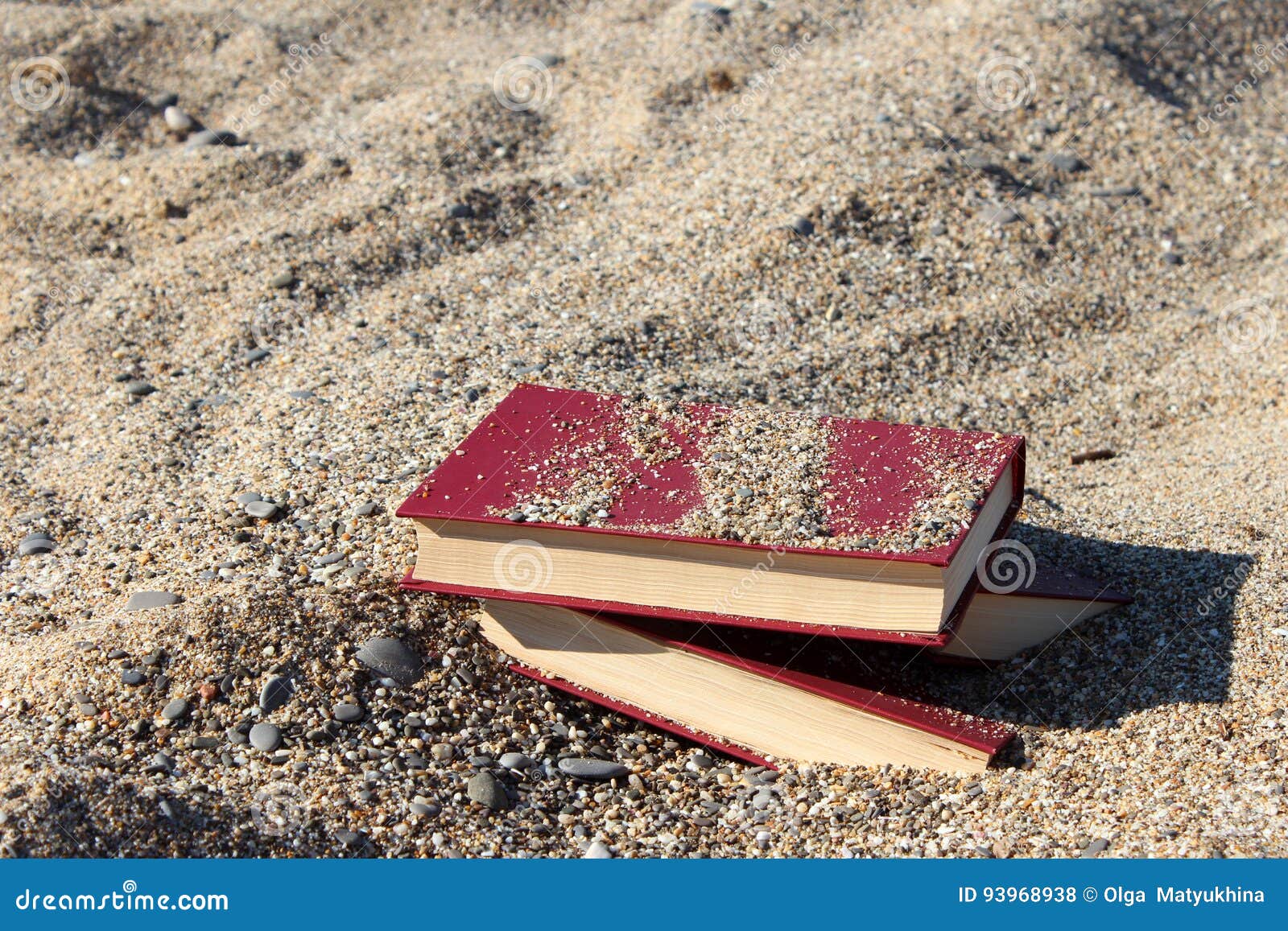 Three Red Books on the Sand, Covered with Sand, Concept of Transience ...