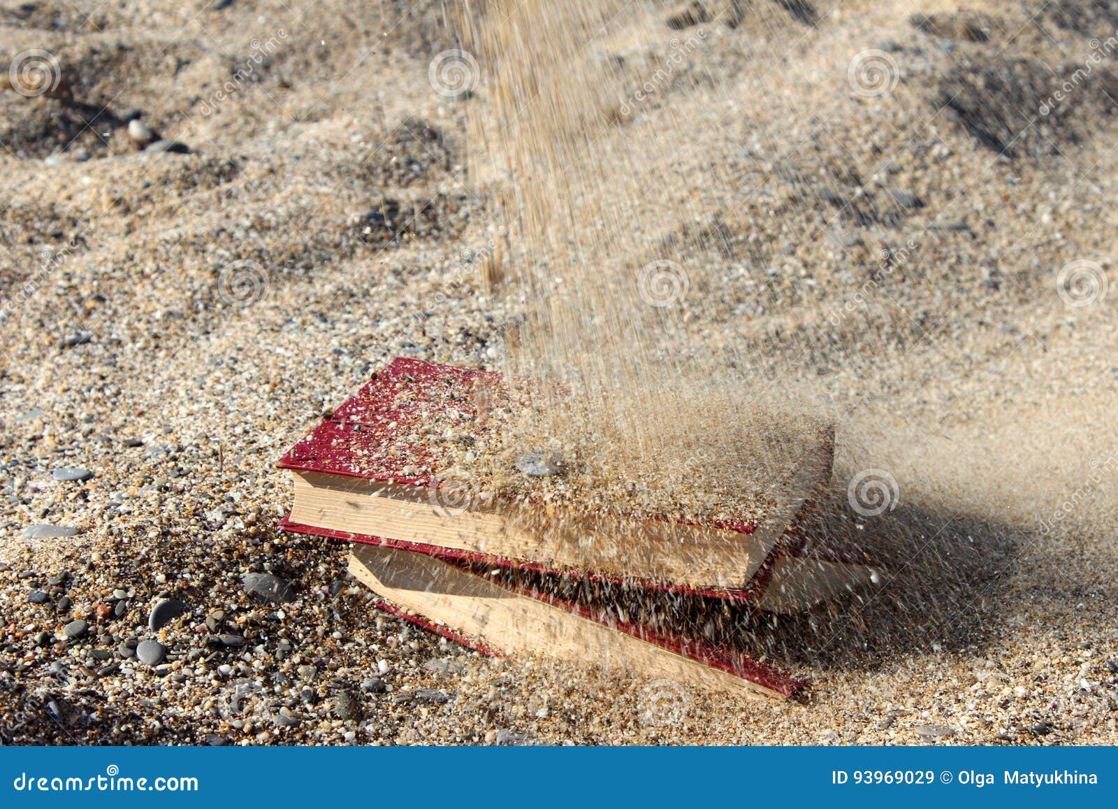 Three Red Books on the Sand, Covered with Sand, Concept of Transience ...