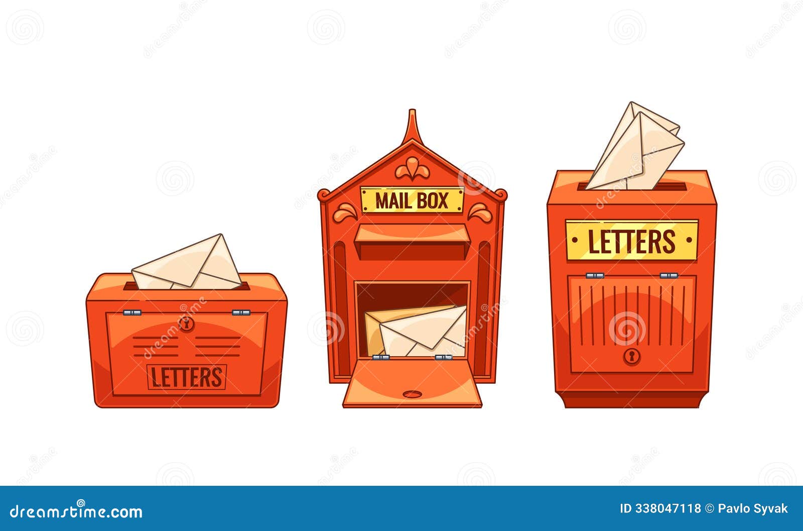 Three Red British Mailboxes with Letters, Displaying Traditional Design ...