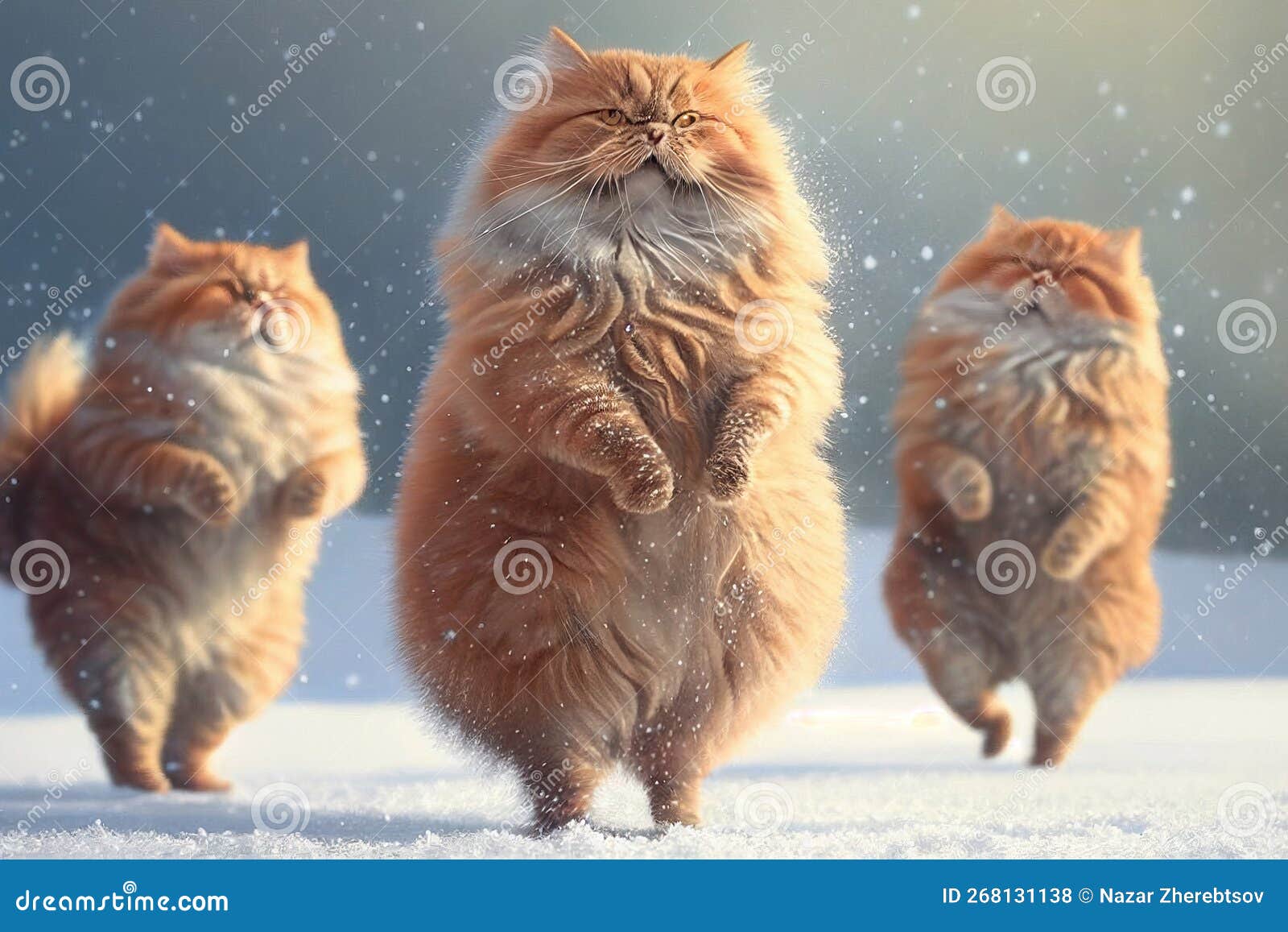Three Red Cats Dancing in the Snow. Generative Ai Stock Illustration ...