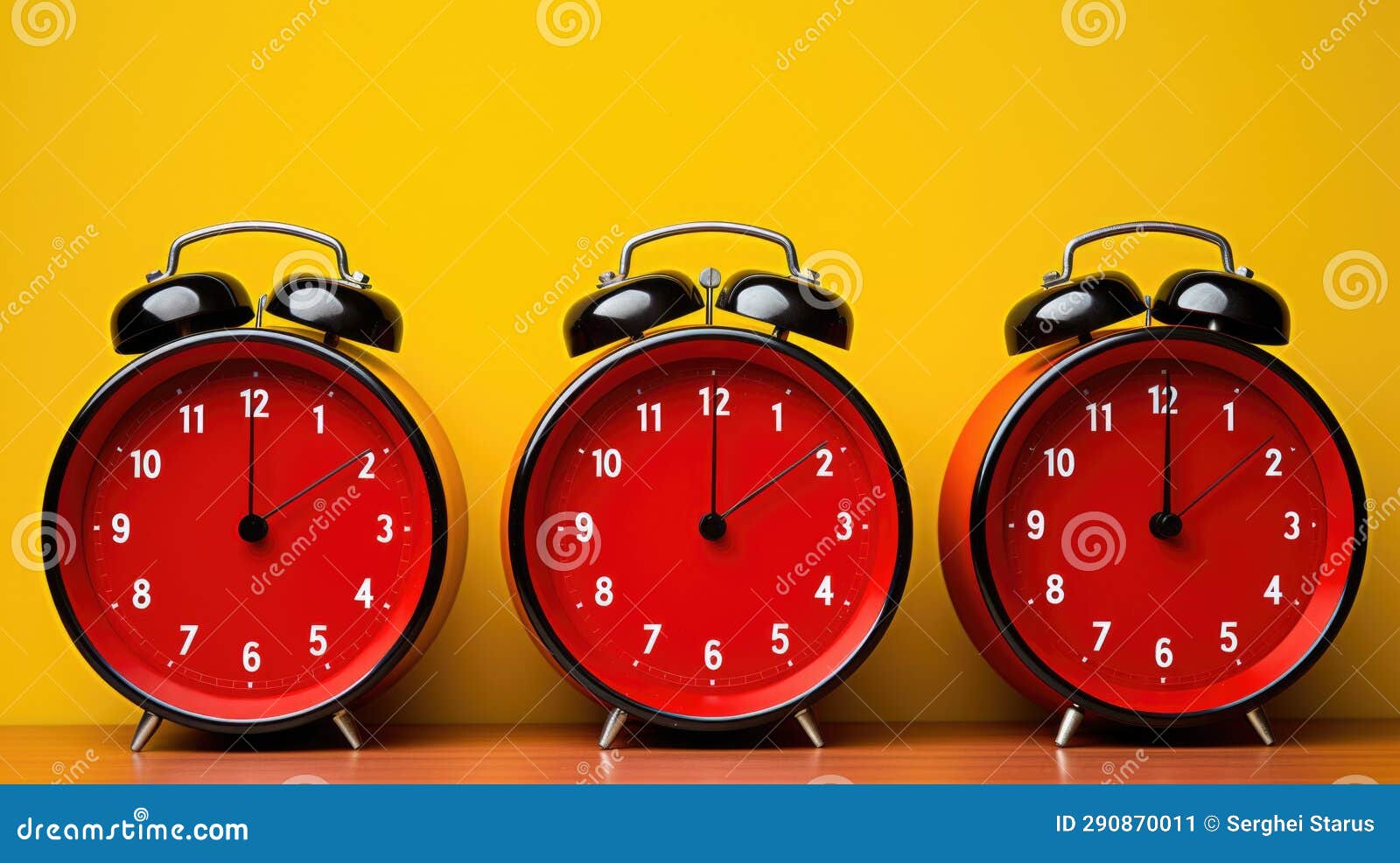 Three Red Clocks on a Yellow Wall, AI Stock Illustration - Illustration ...