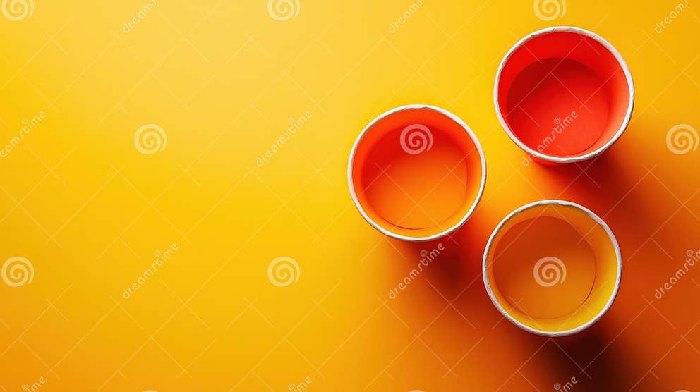 Three Red Cups Arranged on a Bright Yellow Surface Creating a Vibrant ...