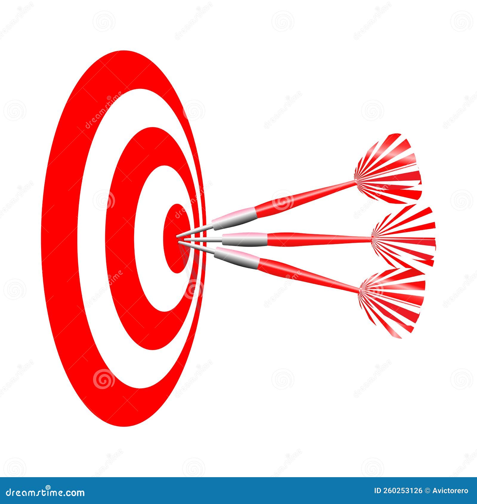 Three Red Dart Hit To Center Of Dartboard Stock Vector Illustration
