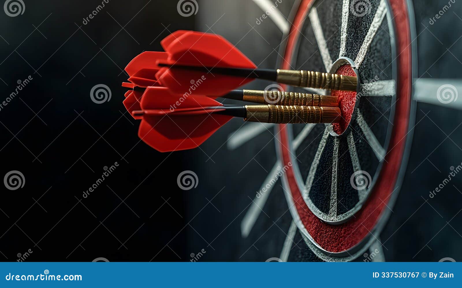 Three Red Darts Hitting Bullseye on Dartboard - Concept of Precision ...