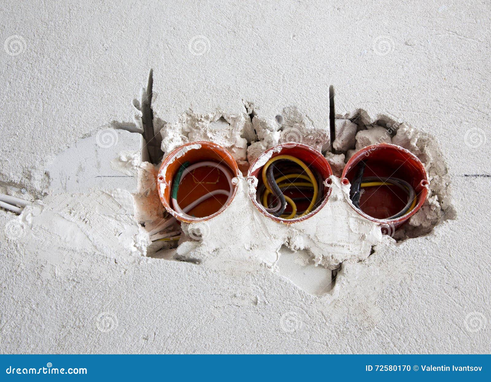 Three Red Electrical Sockets Stock Photo - Image of repair ...