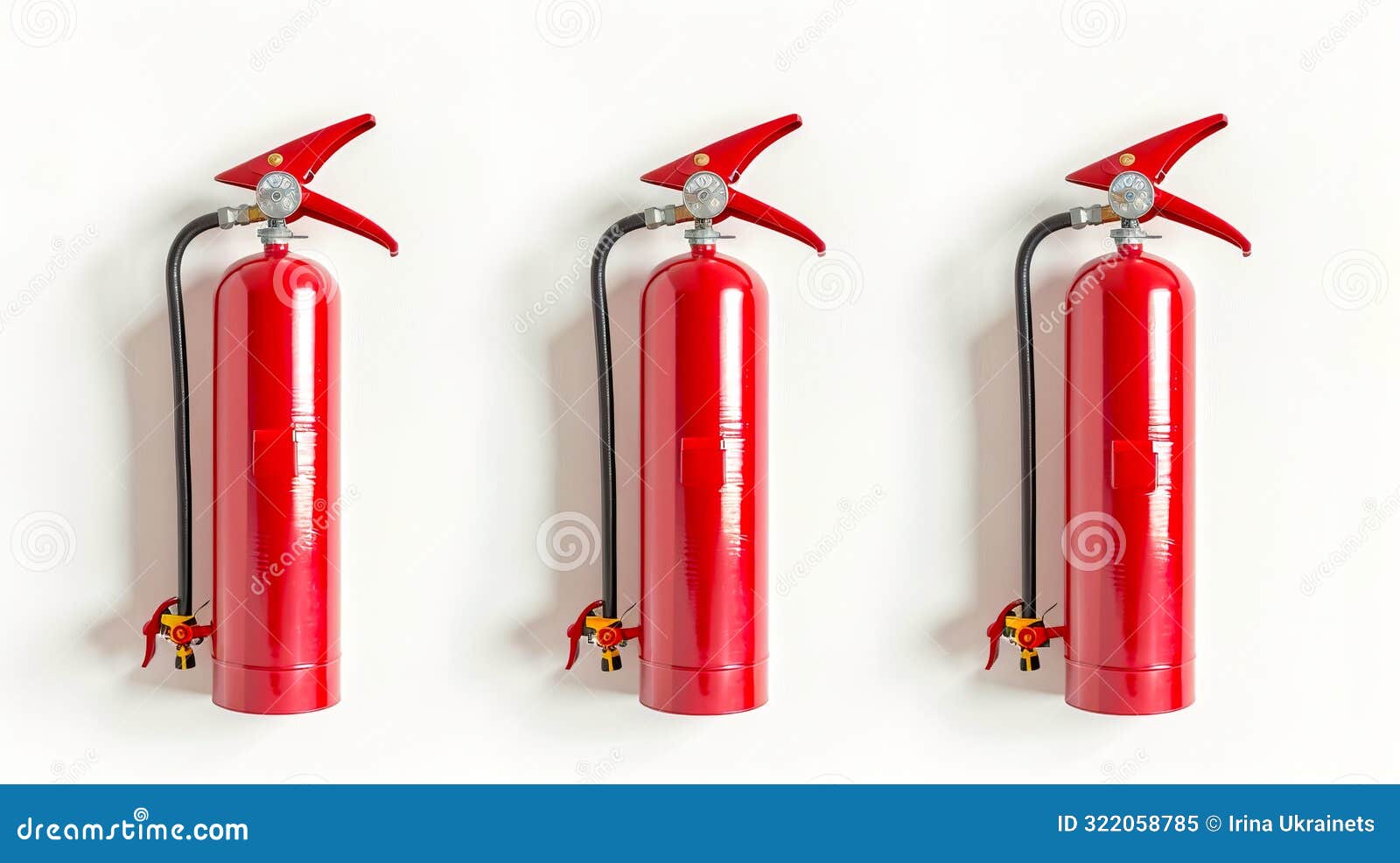 Three Red Fire Extinguishers on a White Background. Fire Safety ...
