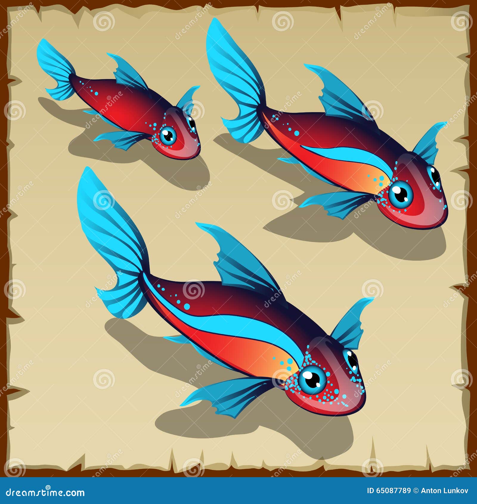 Three Red Fish with Blue Spots Stock Vector - Illustration of reef ...