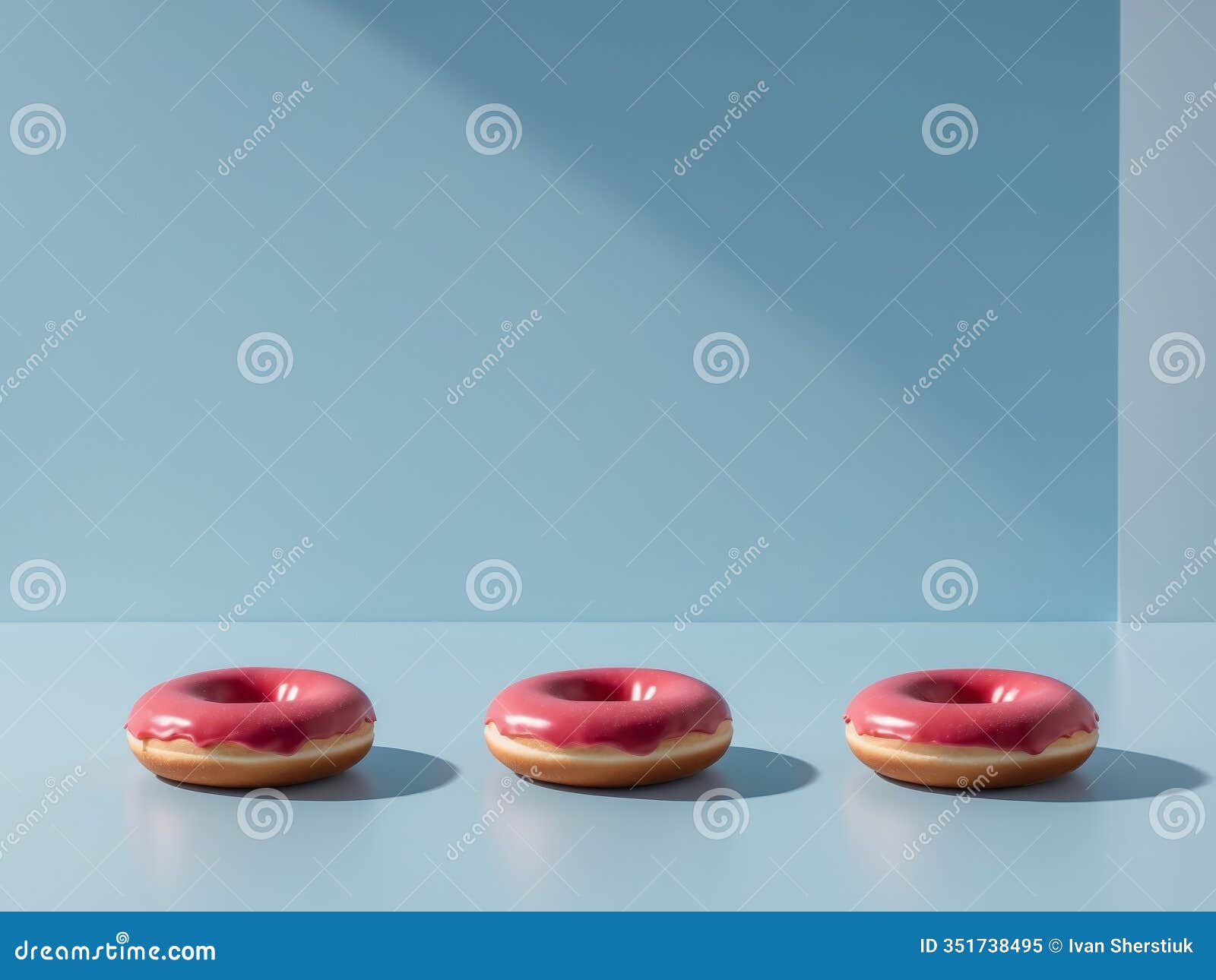 Three Red Glazed Donuts on Blue Background Stock Image - Image of ...